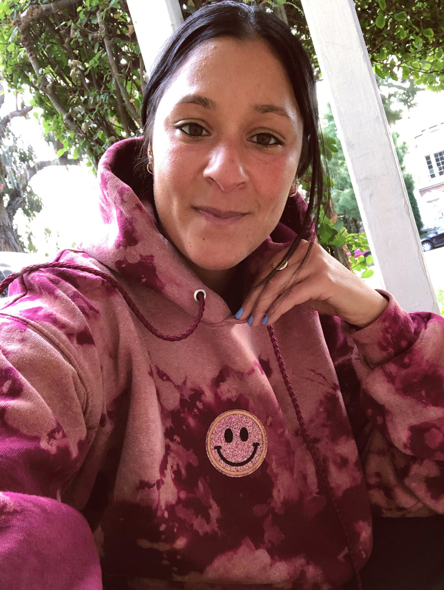 Maroon Bleach Smiley Patch Tie Dye Hoodie – Youngwildandserene